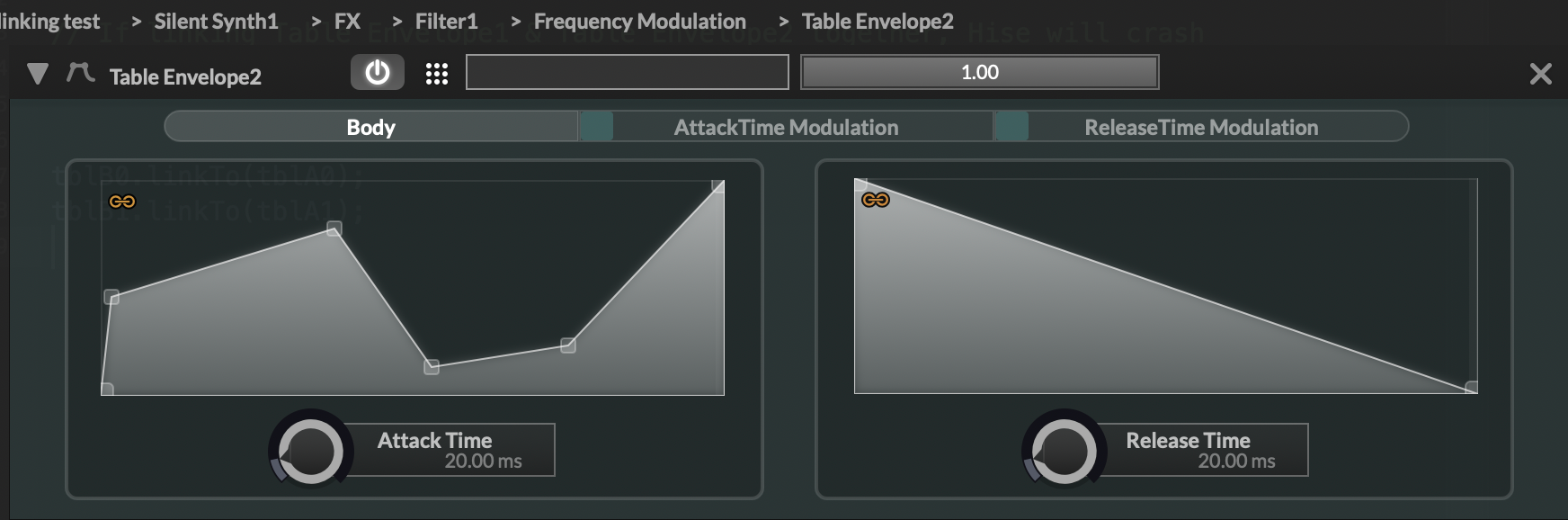 Linking Envelope Modulators is crashing Hise | Forum